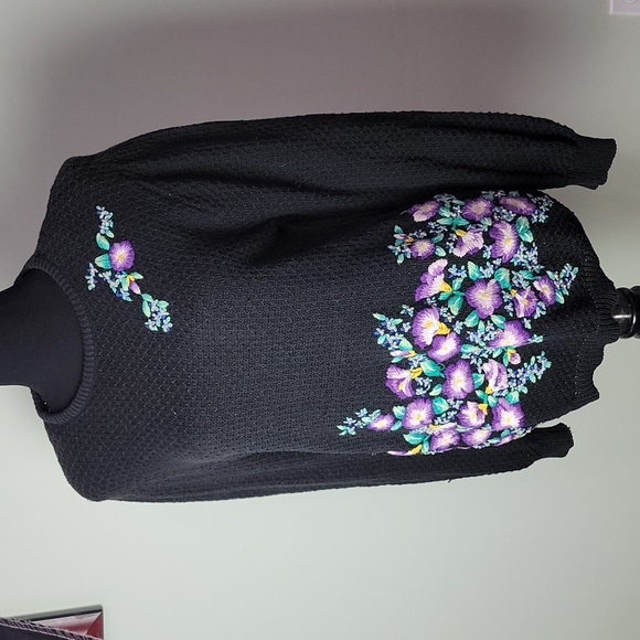 Vintage | Sweaters | Vintage Embroidered Floral Sweater | Poshmark